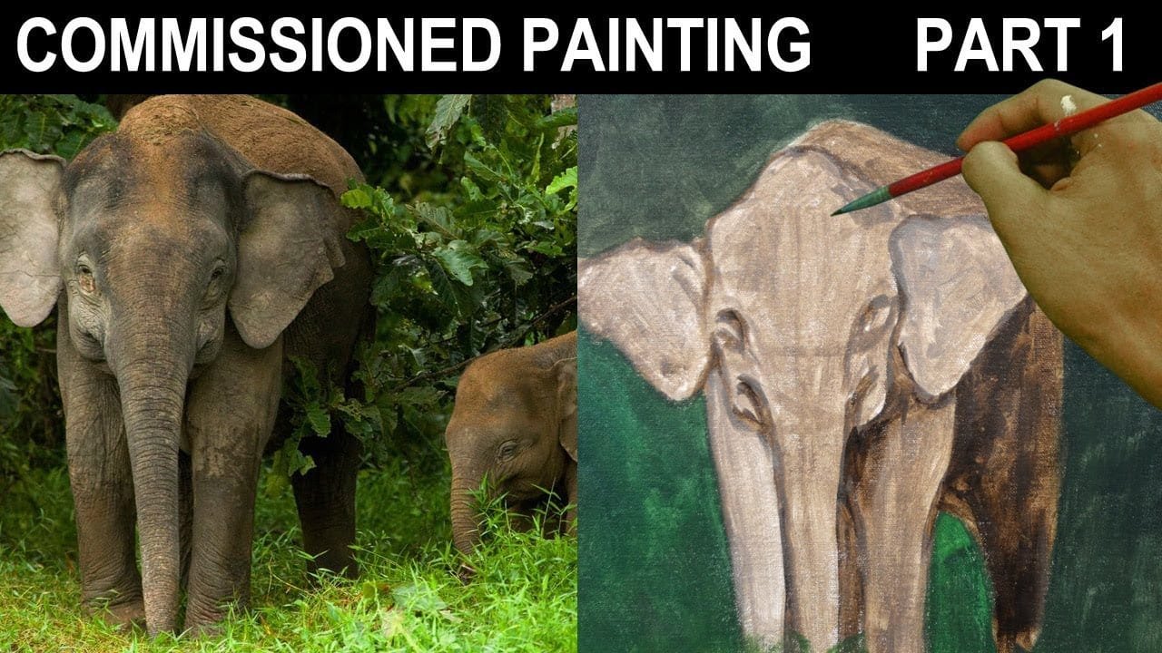 Commissioned Acrylic Painting Mother and Baby Elephant in Forest ...