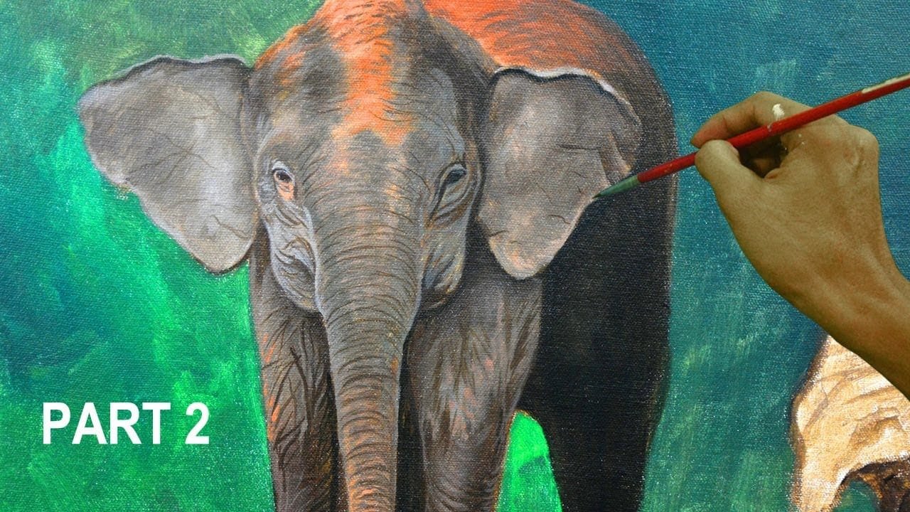 Commissioned Acrylic Painting Mother and Baby Elephant in Forest ...