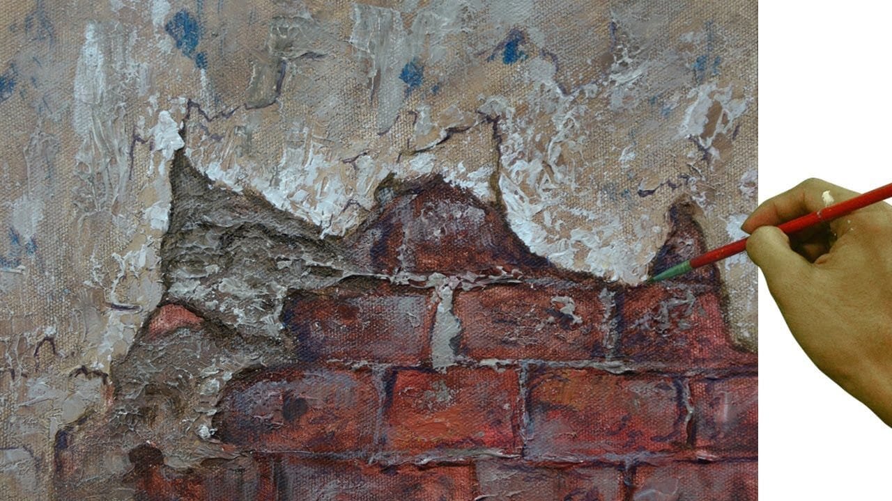 Painting Tutorial on How to Paint Realistic Textures on Old Broken Cemented Wall using Palette ...