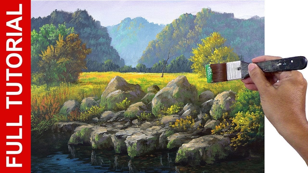 Tutorial : Acrylic Landscape Painting / Rocky Riverbank / JMLisondra ...