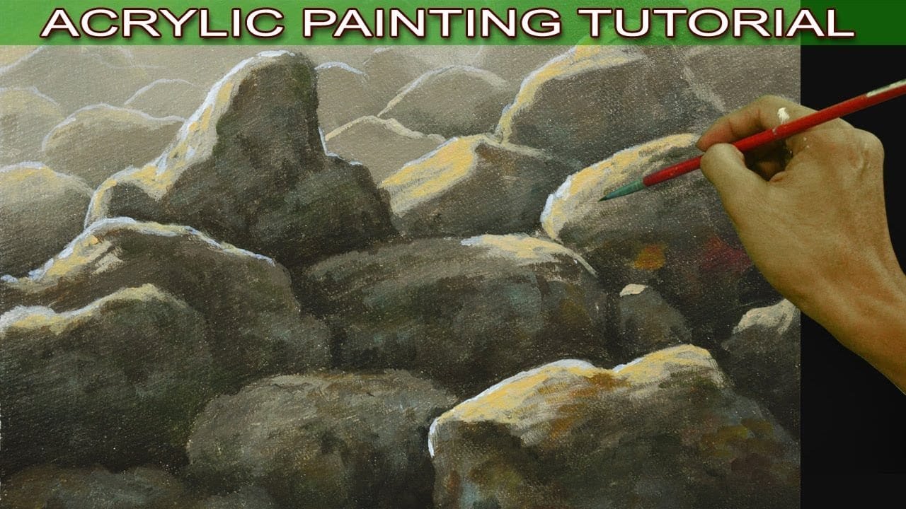 Acrylic Painting Tutorial on How to Paint Basic Rocks on Sunlight Easy ...