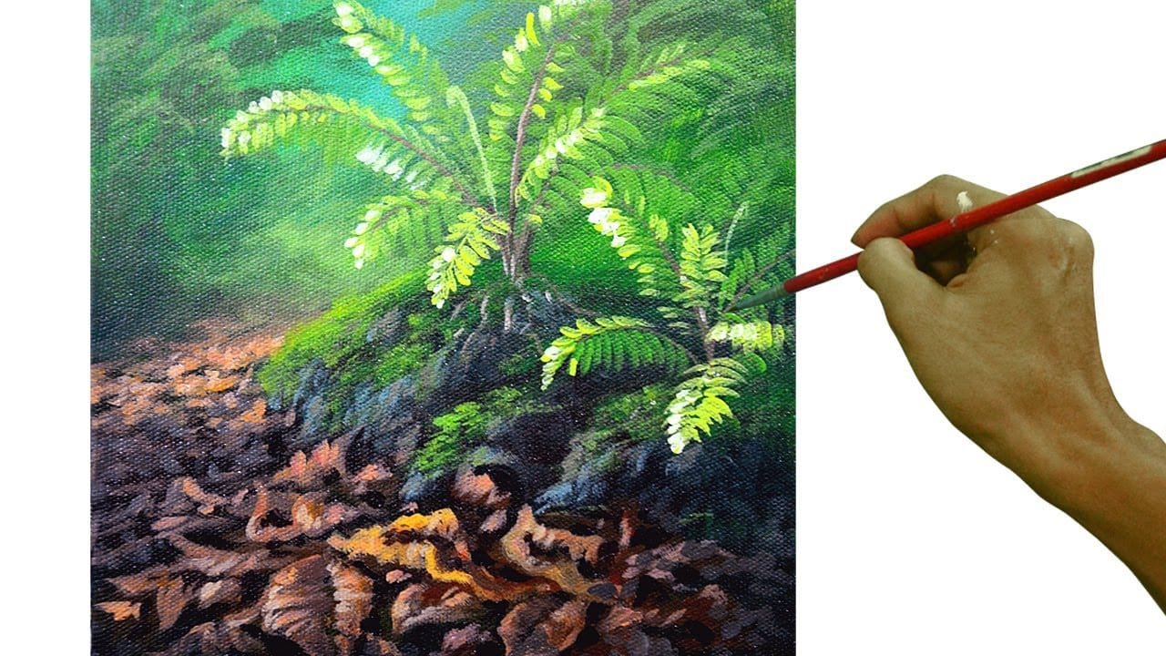 How to Paint Ferns and Dried Leaves / Basic Acrylic Painting Tutorial ...