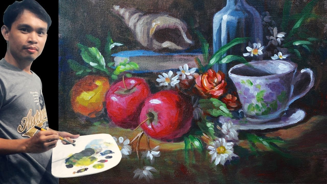Still Life Painting with Apples and Coffee Mug Basic Impressionist ...