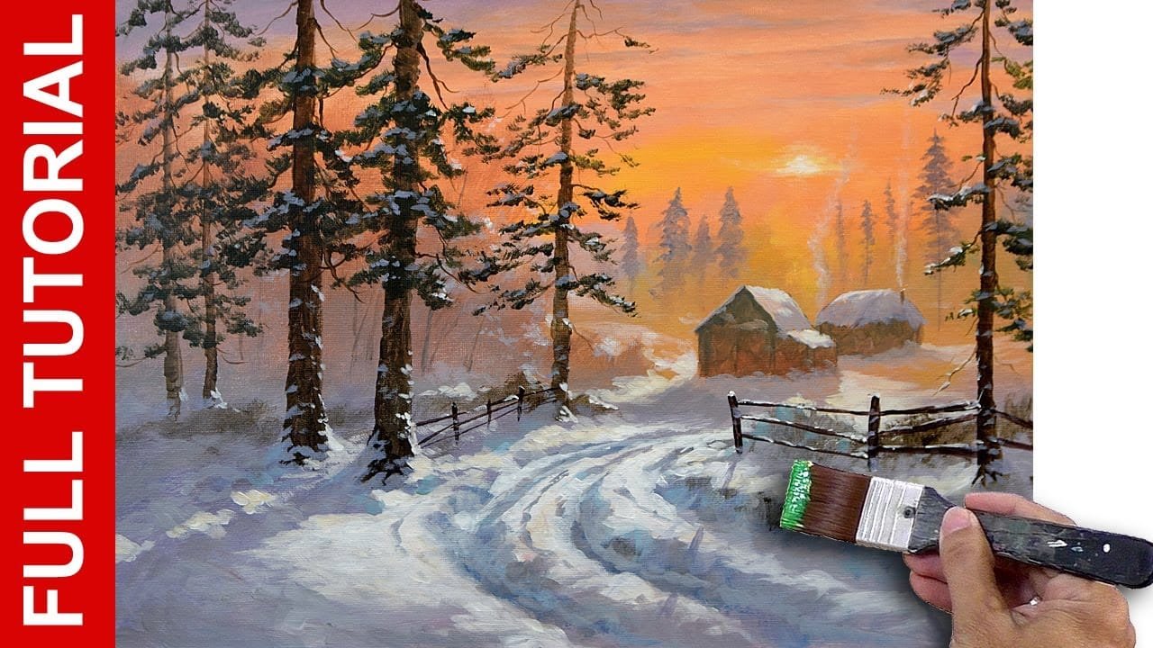 Live Landscape Painting Tutorial Winter Sunset Acrylics