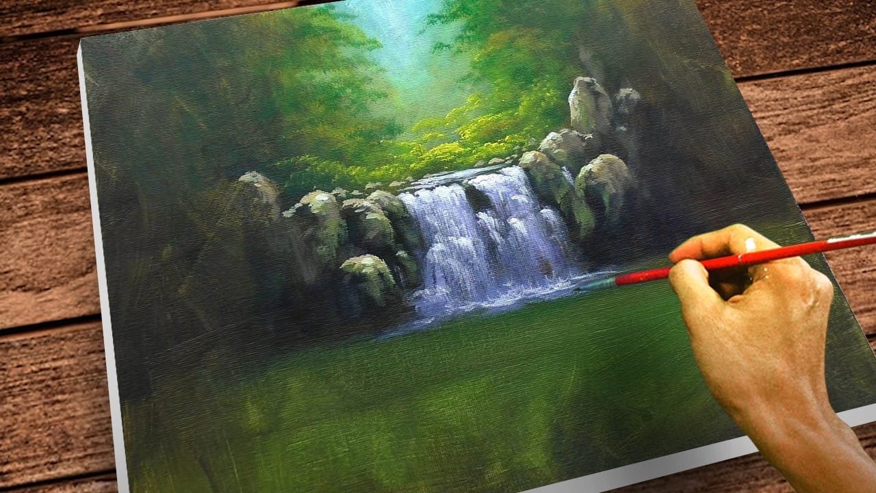 How to Paint Waterfalls in Acrylics – Step-by-Step Tutorial (35 Minutes ...